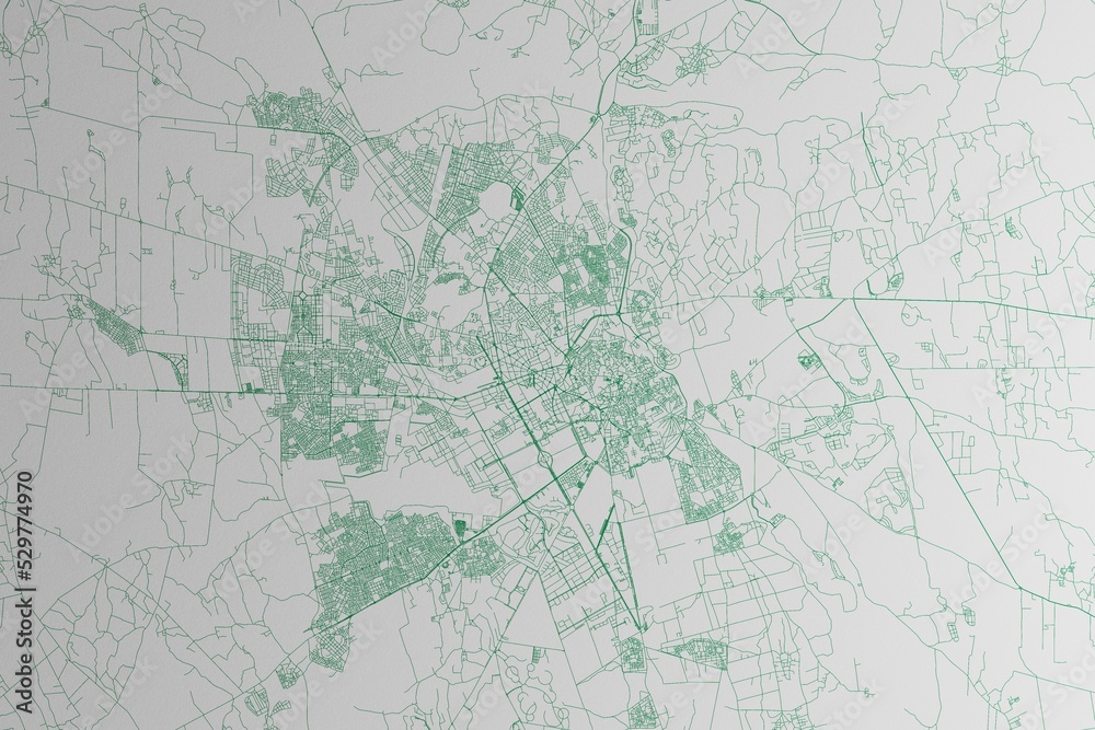 Map of the streets of Marrakesh (Morocco) made with green lines on ...