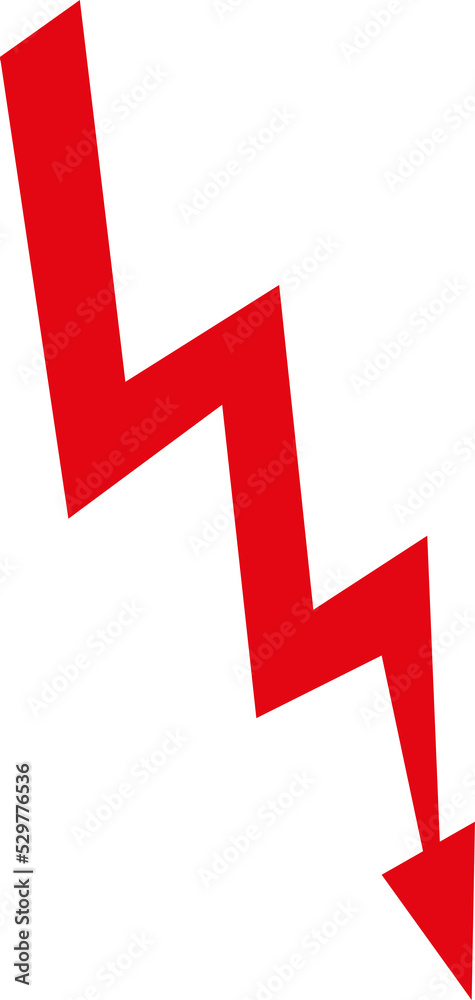 Red spiky decreasing arrow shape. Symbol for declining profit, income ...
