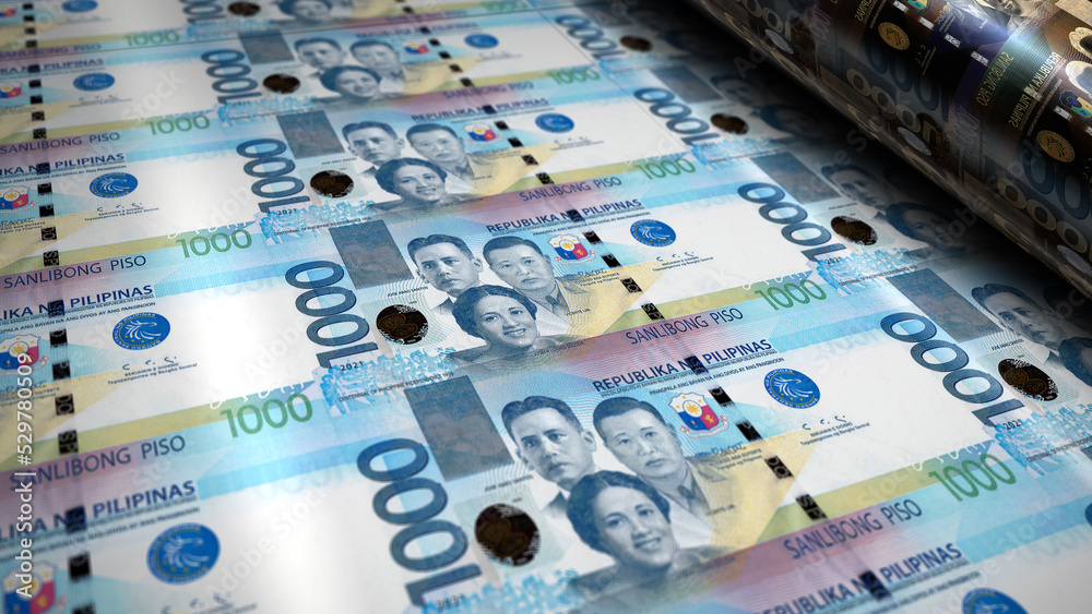 Philippines Peso money banknotes print and printing 3d illustration ...