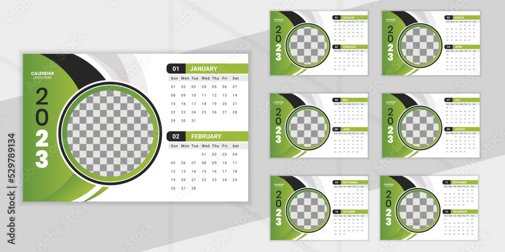 2023 gradient green desk calendar design template Stock Vector | Adobe ...