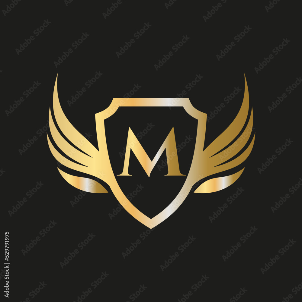 Initial Wing Logo On Letter M Alphabet For Transportation Logo Symbol ...