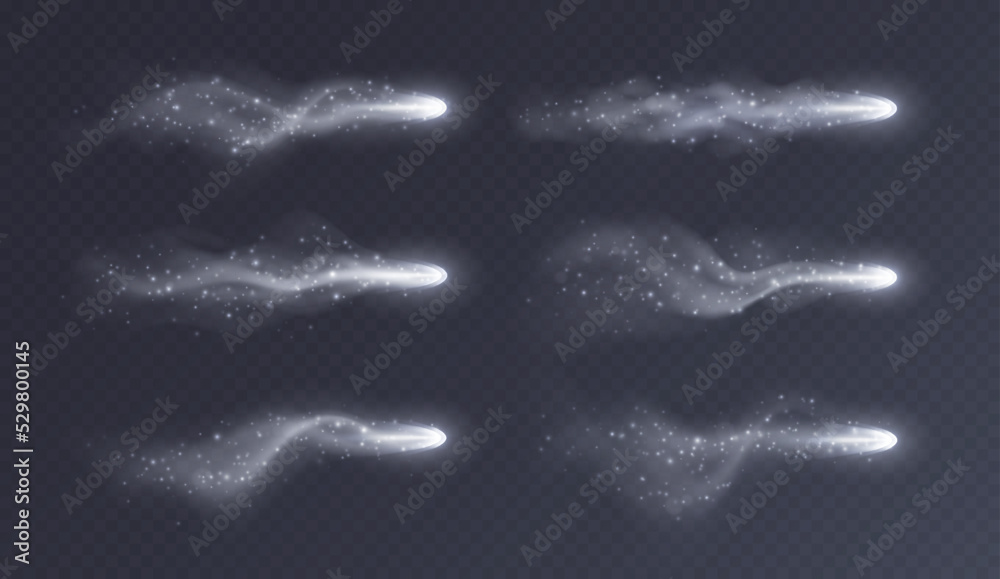 White light trail, magic stardust with haze and sparkles, realistic ...