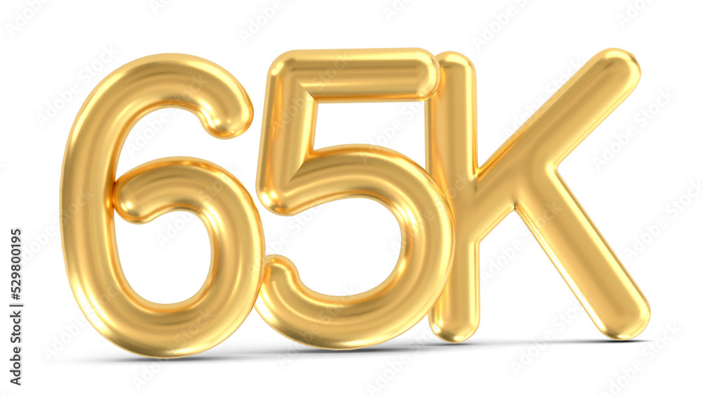 3d golden 65K isolated on transparent background. 3d illustration ...