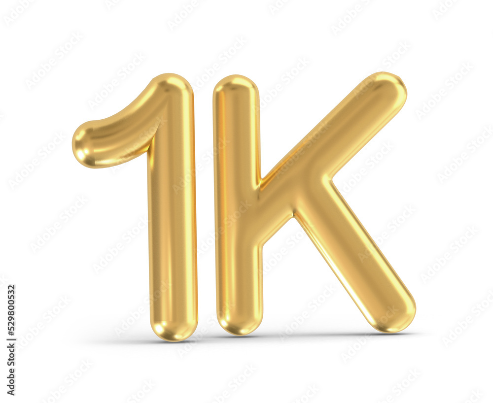 3d golden 1K isolated on transparent background. 3d illustration. Stock ...