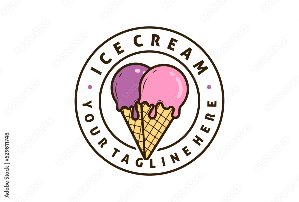 Ice cream logo design with scoops and waffle cone. Italian ice cream ...