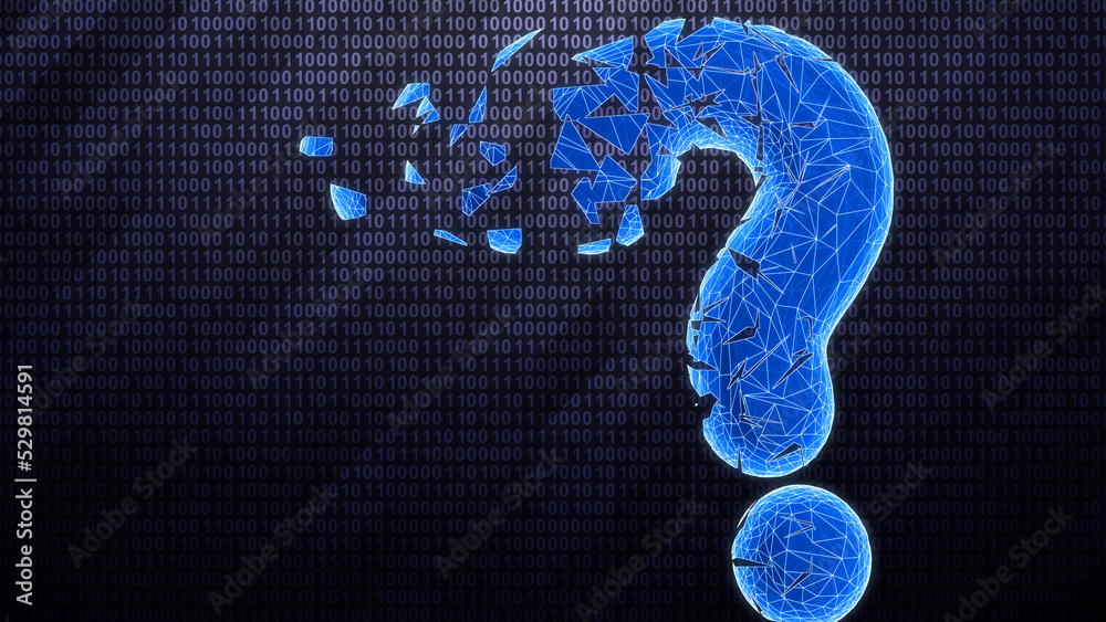 Question mark as 3D mesh on hi-tech binary background. 3D Illustration ...