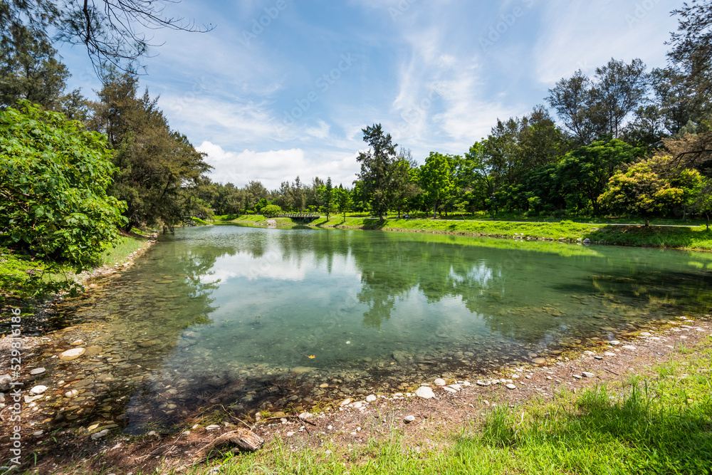 Beautiful view of Pipa Lake at Taitung Forest Park in Taiwan. The ...