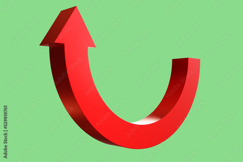Curved up arrow. Red arrow on green. Isolated Arrow points up ...