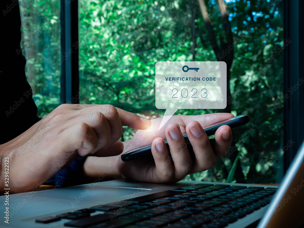 Two steps authentication or 2FA concept. 2023 Verification code with ...