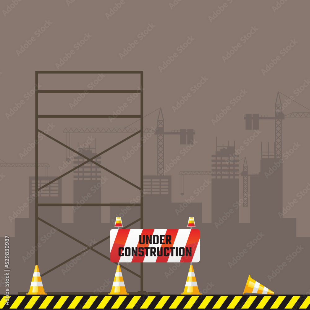 Site under construction vector illustration with road barrier and ...