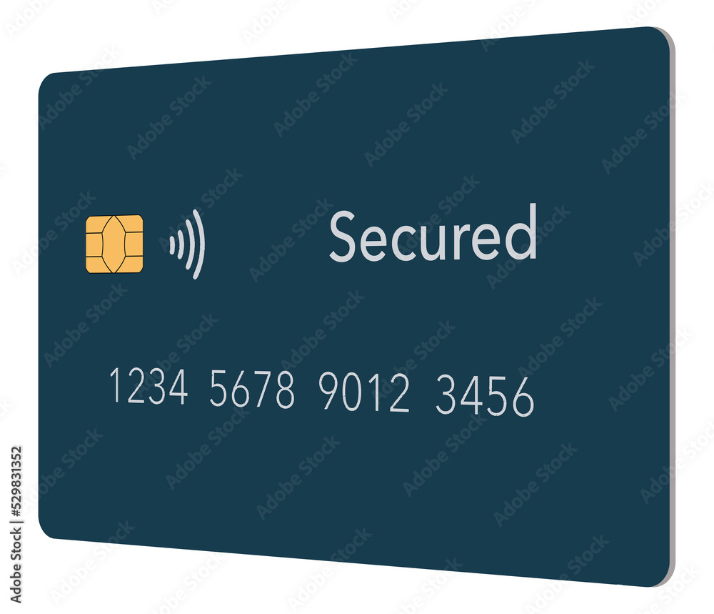 Here is a pre-paid, secure credit card on a transparent background that ...