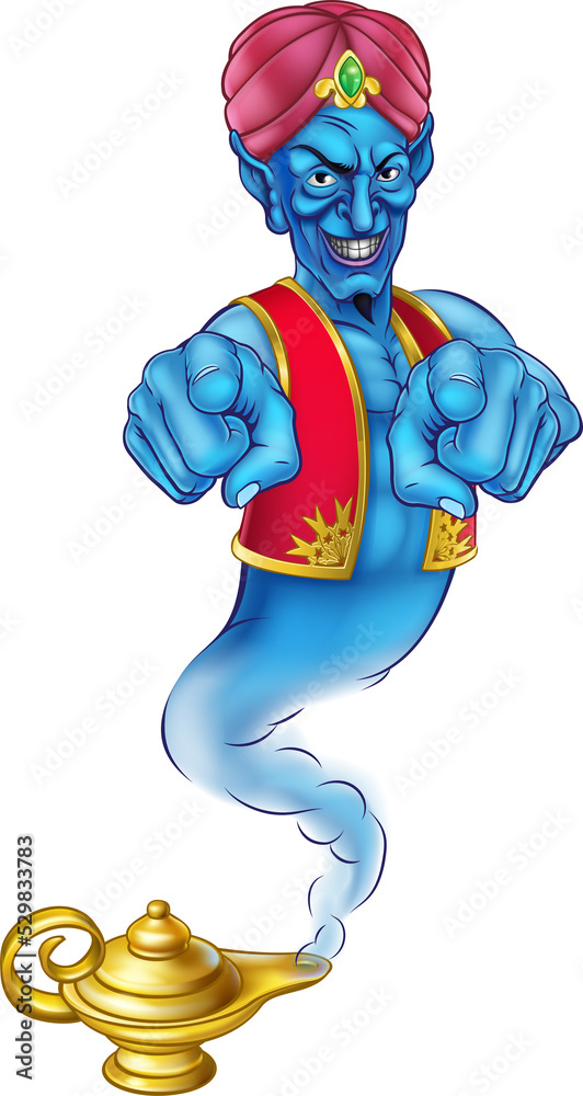 Cartoon Evil Genie Pointing Stock Illustration | Adobe Stock