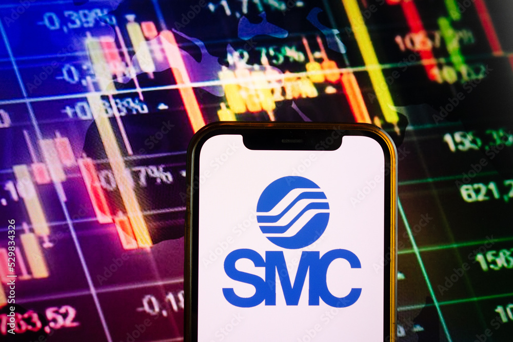 KONSKIE, POLAND - September 10, 2022: Smartphone displaying logo of SMC ...