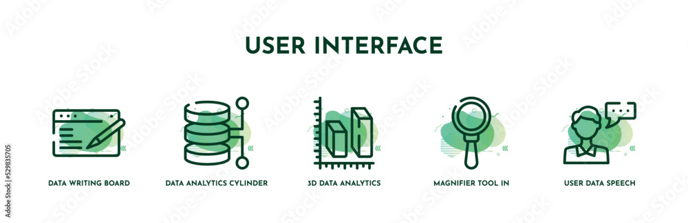 set of 5 thin line user interface icons. outline icons including data writing board interface ...
