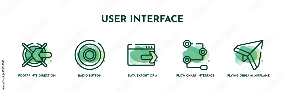 set of 5 thin line user interface icons. outline icons including footprints direction sketch ...