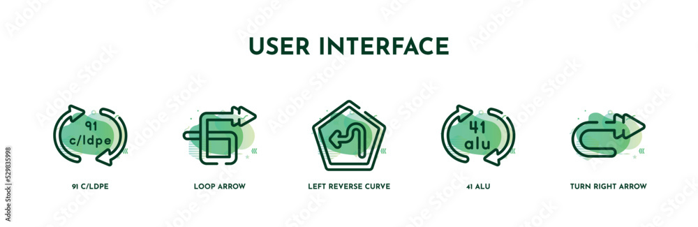 Set Of 5 Thin Line User Interface Icons Outline Icons Including 91 C Ldpe Loop Arrow Left