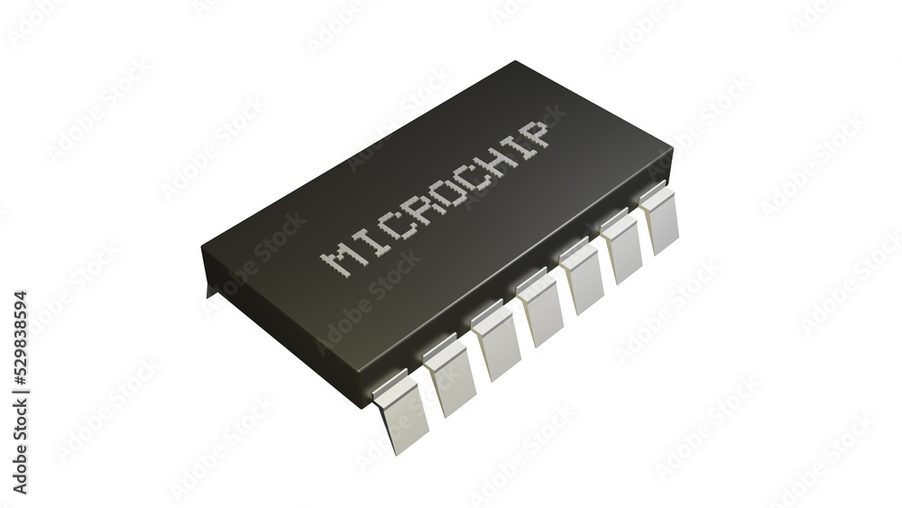 3D perspective rectangle microchip black with digital font style in the ...