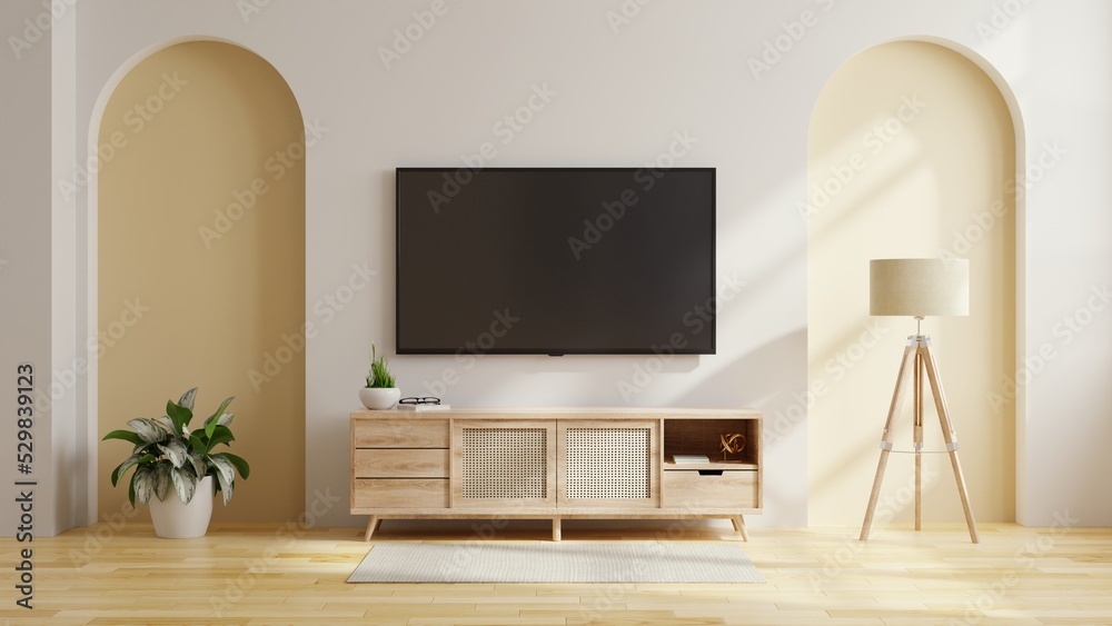 Smart TV on the two tone color wall in living room,minimal design ...