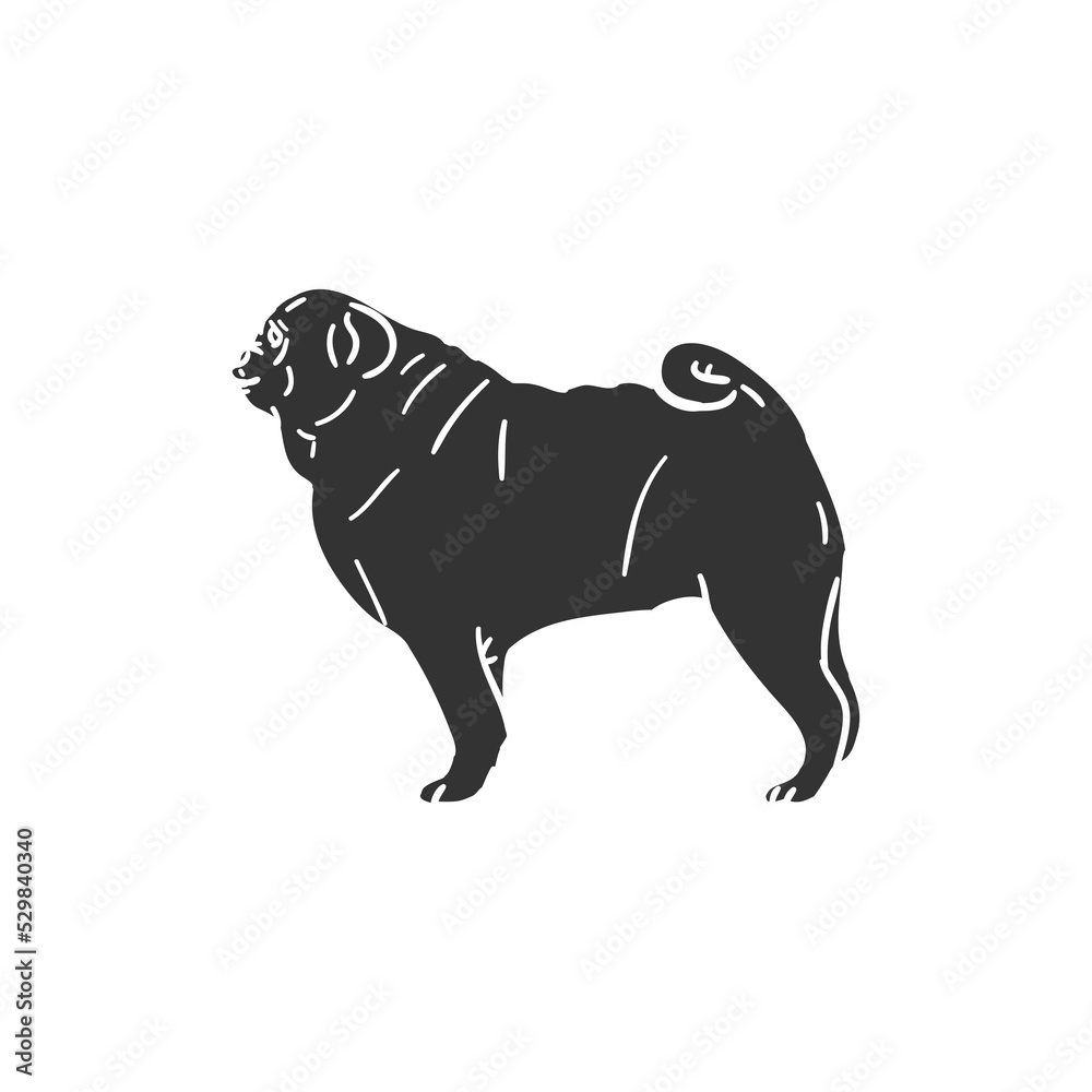 Pug Dog Icon Silhouette Illustration. Pet Vector Graphic Pictogram ...