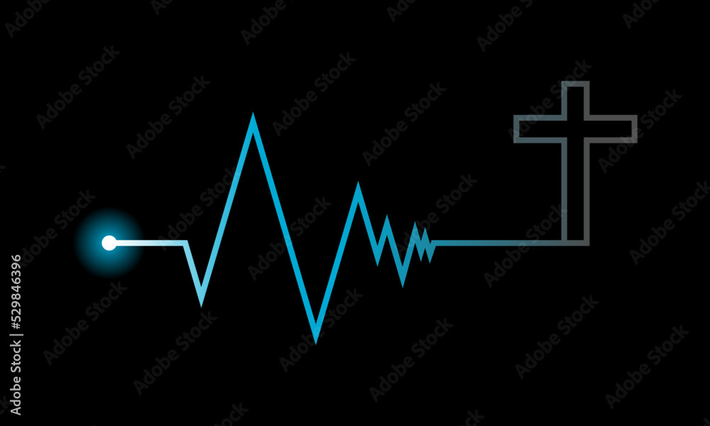 Line blue heartbeat cardiograph with christian crucifix cross religion ...