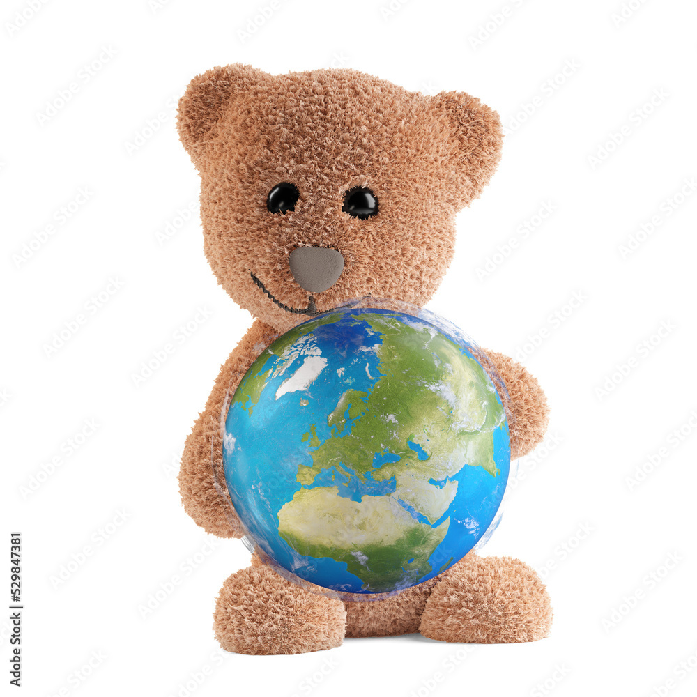 teddy bear holding planet earth globe, elements of this image furnished ...