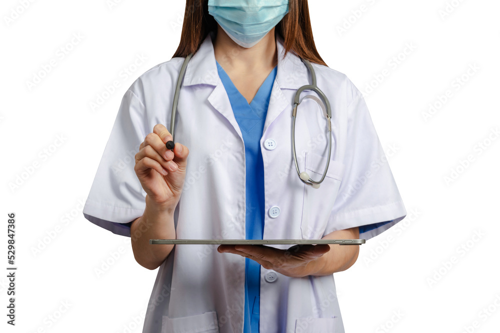 Doctor using tablet and clipboard to diagnose medical technology ...