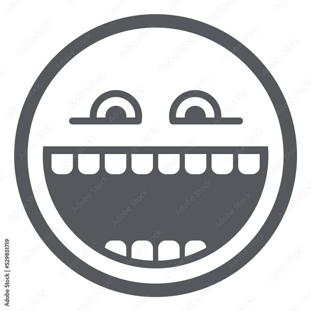 Lol face expression. Loudly laughing emoji with wide open mouth Stock ...