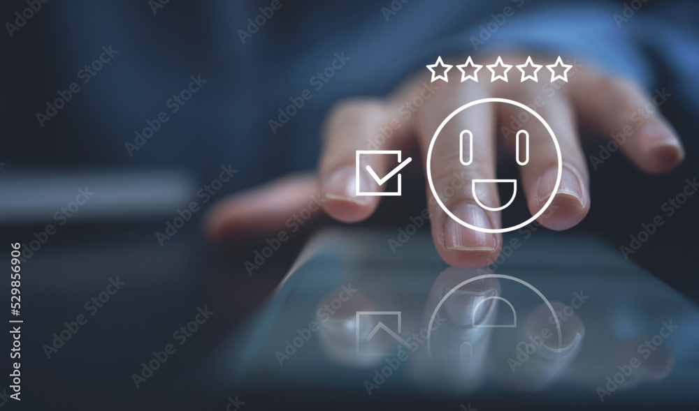 Customer experience, Client's satisfaction survey concept. Woman ...