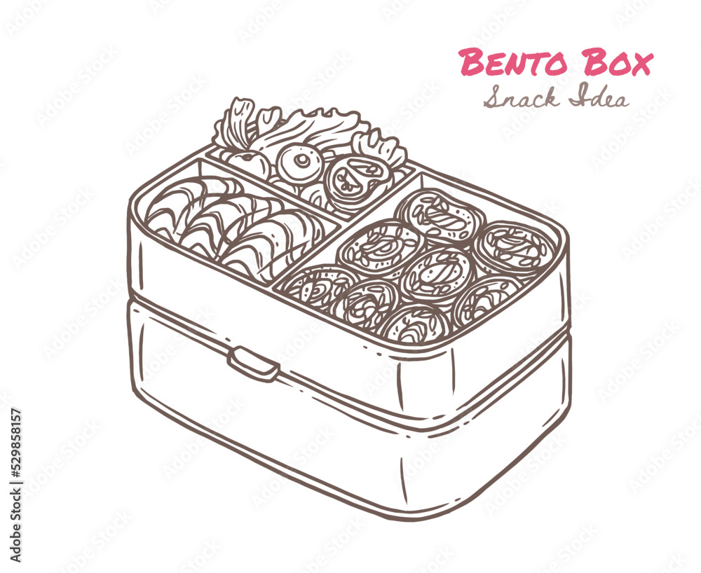 Bento box with healthy food for lunch sketch vector illustration. Hand ...