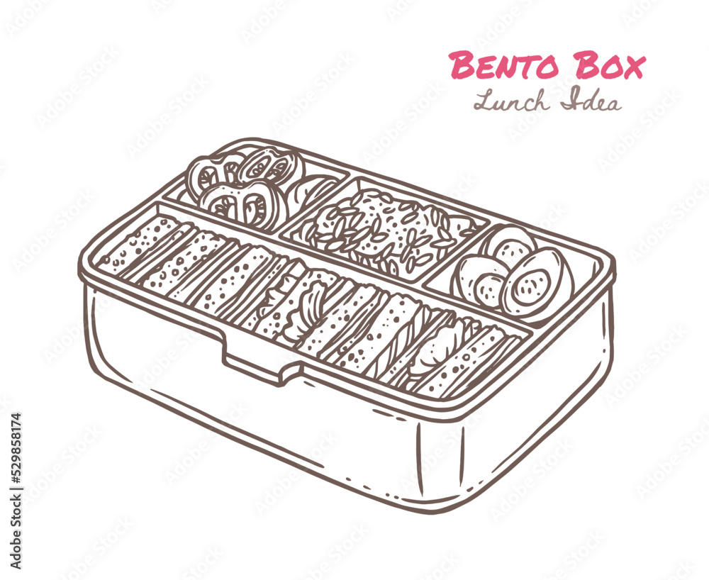 Bento box with healthy japanese food for lunch - sketch vector ...