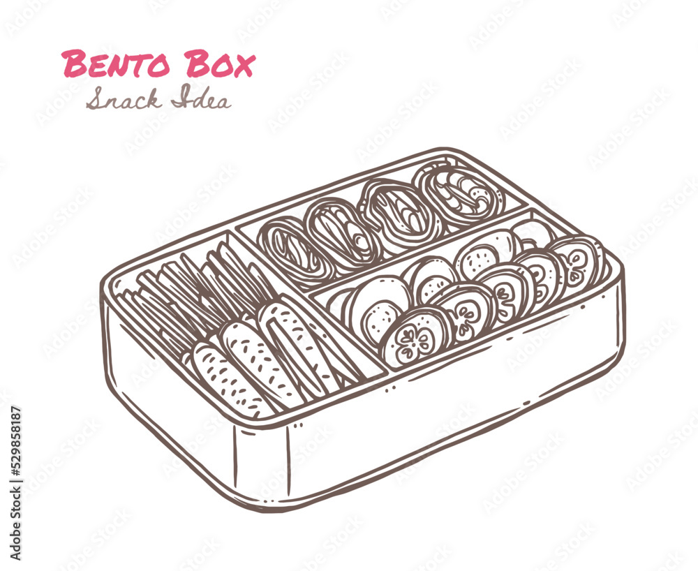 Bento box with healthy japanese food for lunch sketch vector ...