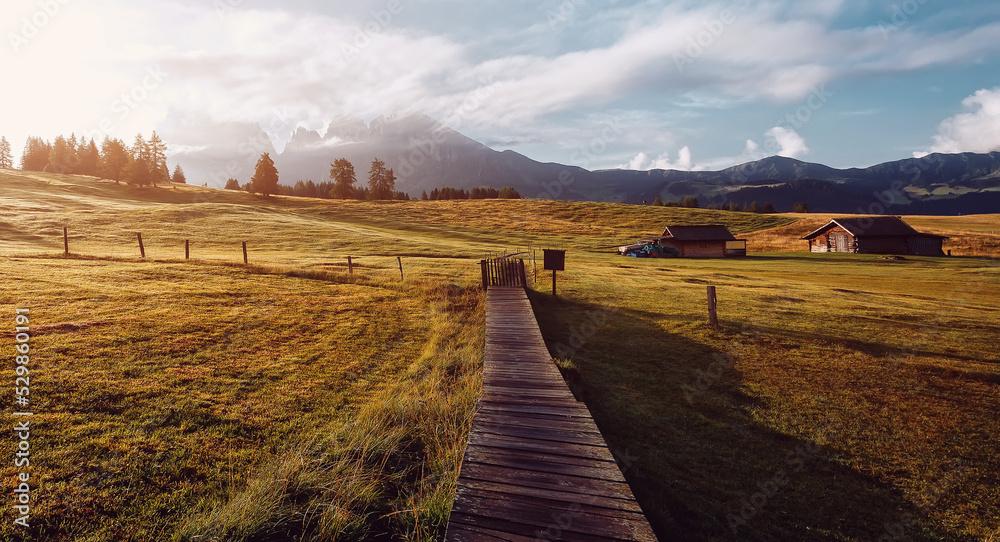 Stunning nature landscape in Dolomites Alps. Summer Mountain meadow ...