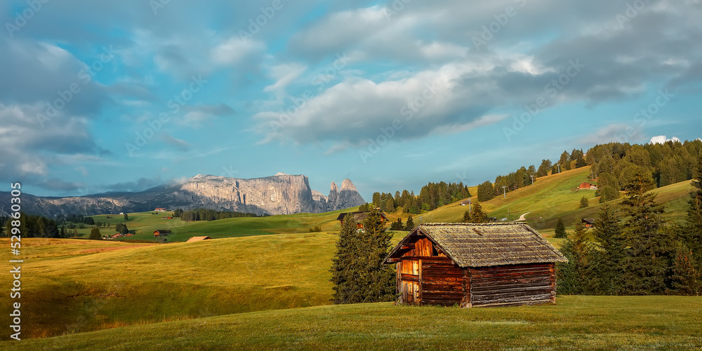 Stunning nature landscape in Dolomites Alps. Summer Mountain meadow ...