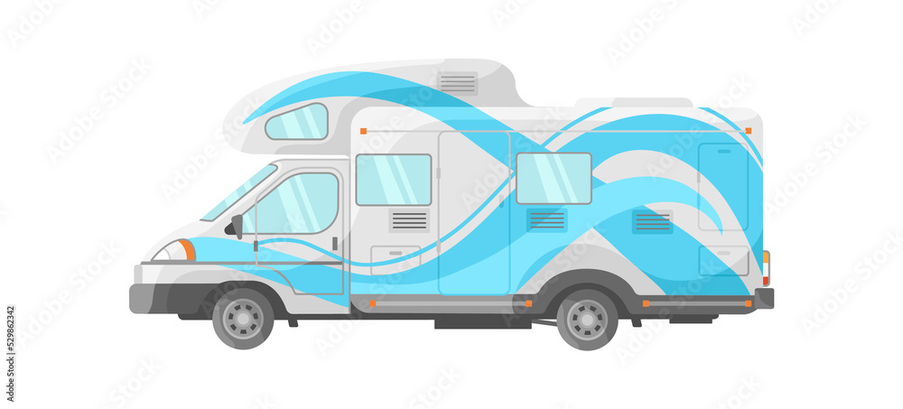 Motorhome side view. Camper car vr caravan, mockup branding vector ...