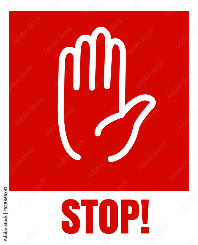 Stop poster. Red warning sticker with hand symbol Stock Illustration ...