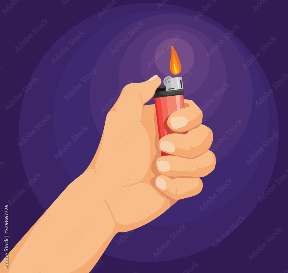 Hand hold lighter. Smoker arm holding lighters for burn fire cigarette ...