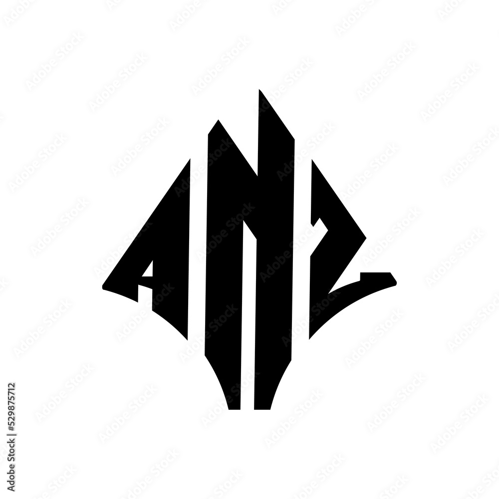 ANZ letter logo design. ANZ modern letter logo with black background ...
