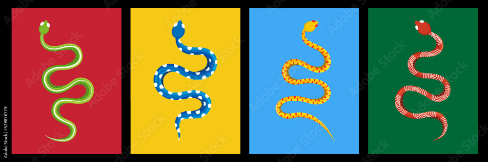Snakes silhouette set. Different posters with exotic snakes. Wild ... Snakes silhouette set. Different posters with exotic snakes. Wild ...