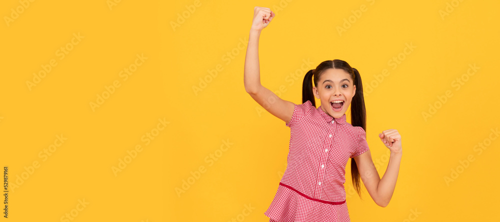 Feel like a winner. Lucky winner yellow background. Happy kid scream ...