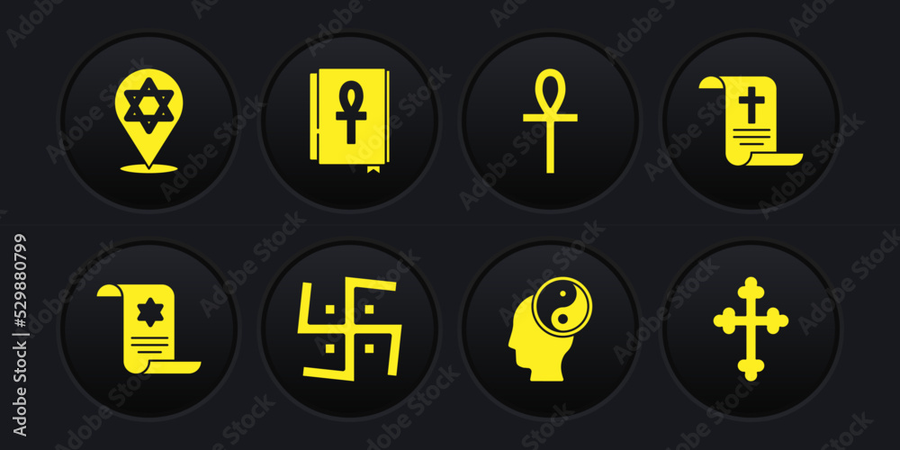 Set Torah scroll, Decree, paper, parchment,, Hindu swastika, Yin Yang ...