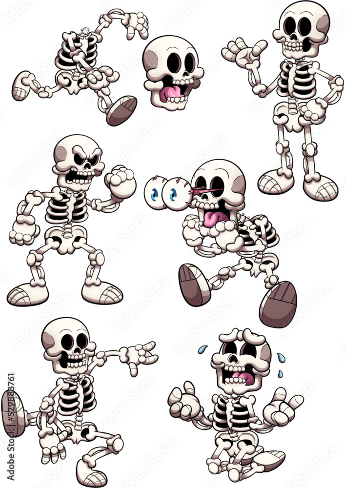 Skeleton with different poses and with different emotions. Vector clip ...