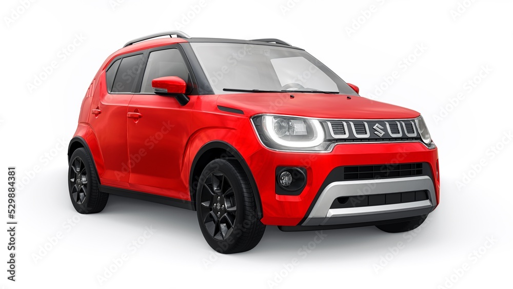 Tokio. Japan. September 11, 2022. Red Suzuki Ignis 2022 on a white ...