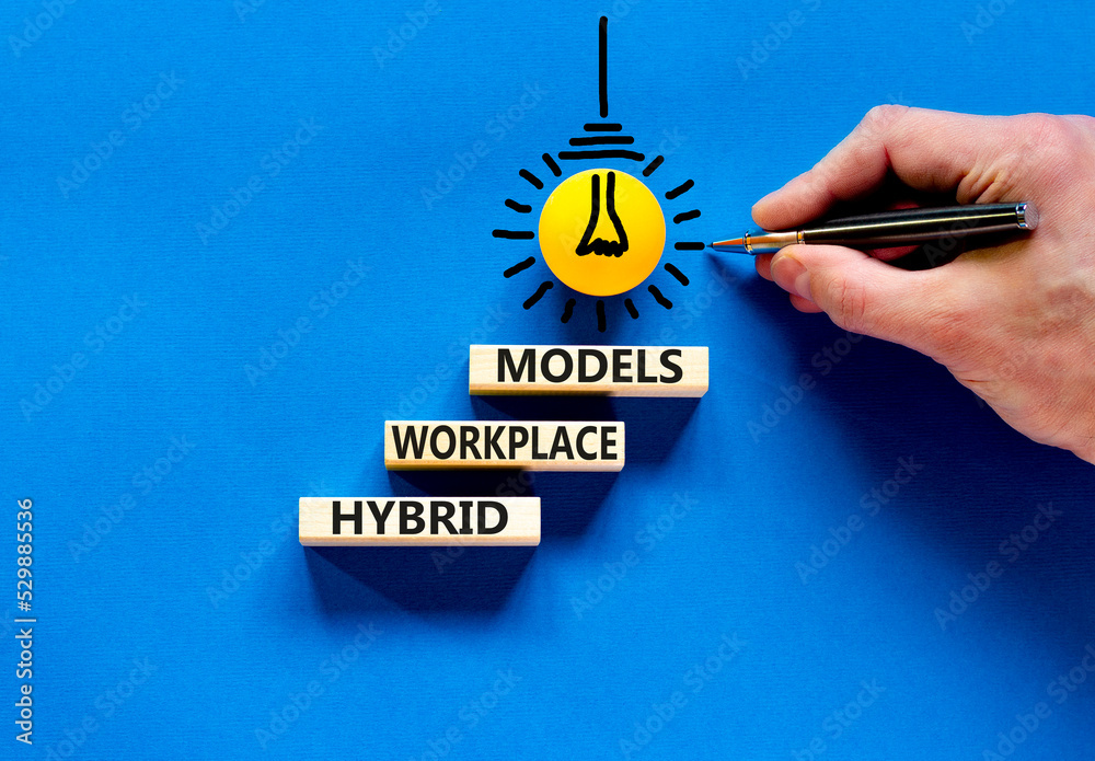 Hybrid workplace models symbol. Concept words Hybrid workplace models ...
