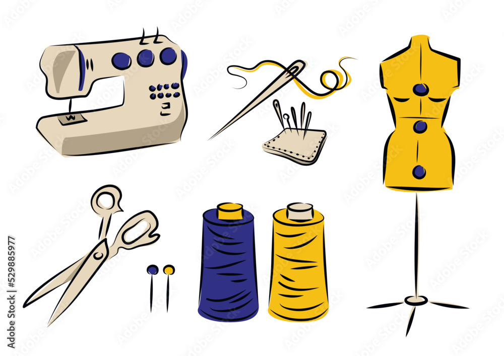 Sketch image of sewing equipment, sewing machine, overlocker, sewing ...