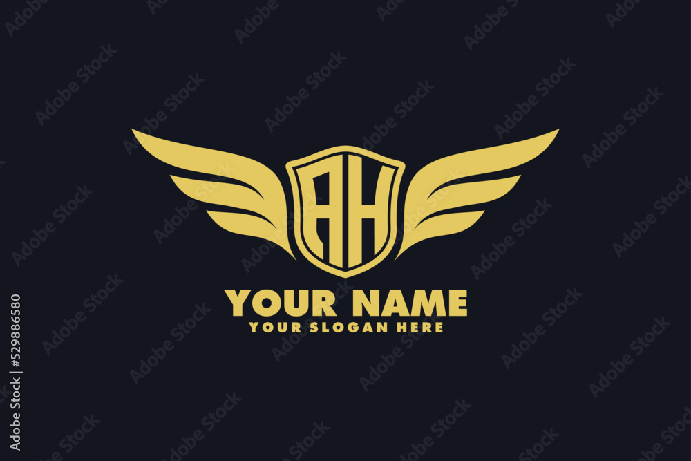 Initial AH wings on Black background. elements for logo, label, emblem ...