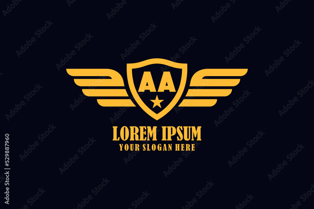 Letter AA Abstract feather wings icons. Silhouette pair of wings icon ...