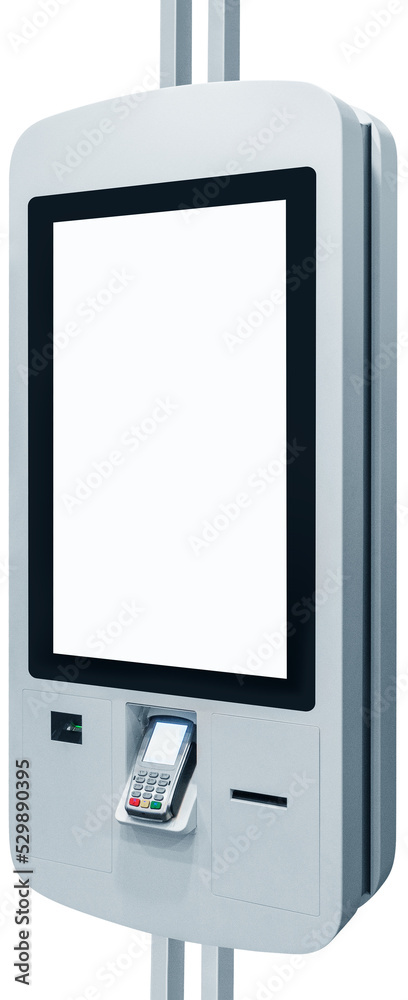 Self-service desk with touch screen and payment terminal. Stock Photo ...