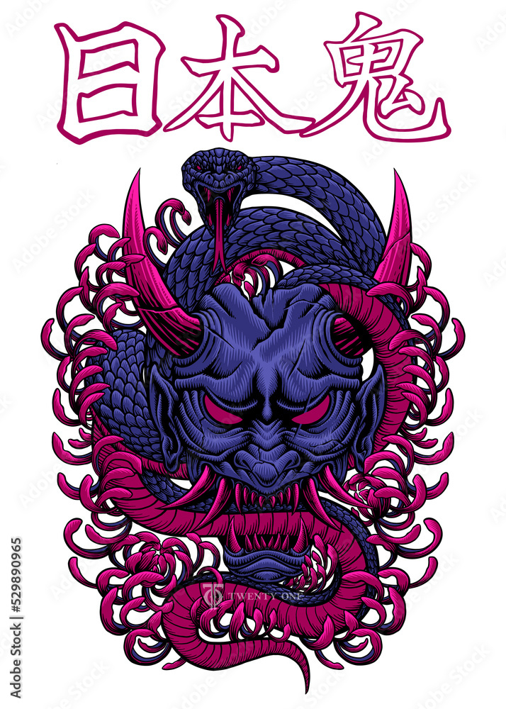 Japanese oni mask design illustration Stock Illustration | Adobe Stock