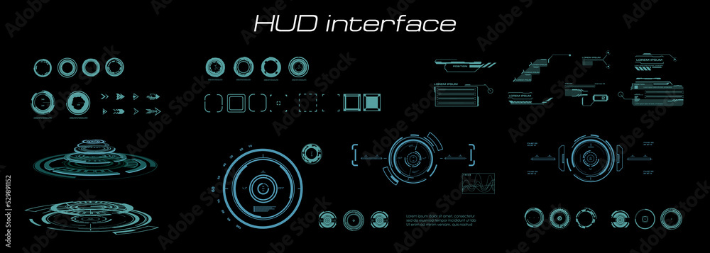 Set futuristic elements for the HUD interface. Digital user interface ...