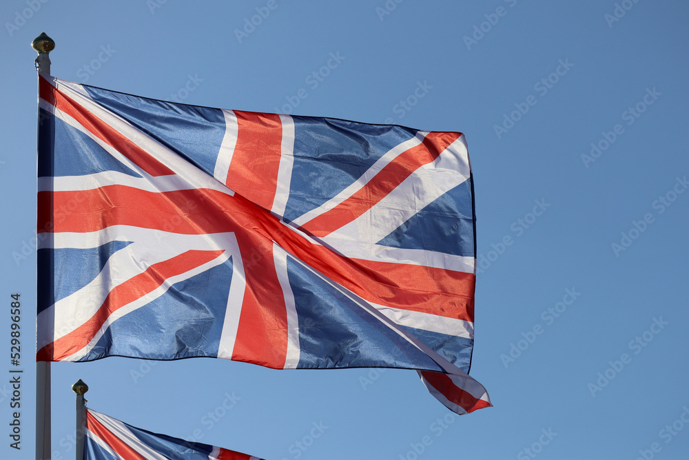 The British flag waving in Nice in honor of Queen Elizabeth II Stock ...